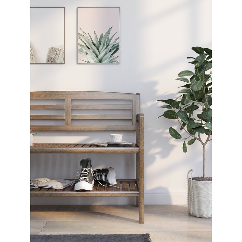 Kitia Solid Wood Shelves Storage Bench | revvvd