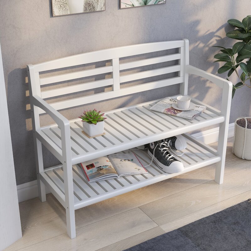 Kitia Solid Wood Shelves Storage Bench | revvvd